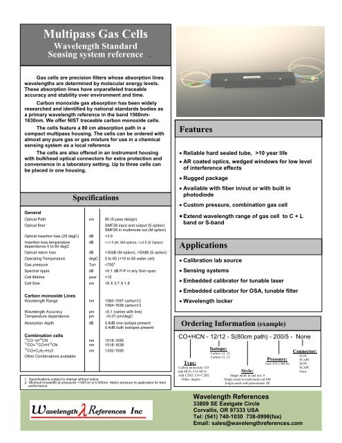 Multipass Gas Cells - Wavelength References