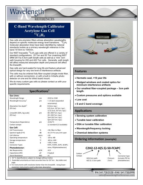 Acetylene - Wavelength References