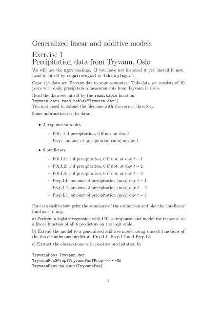 Generalized Linear And Additive Models Exercise 1 Precipitation