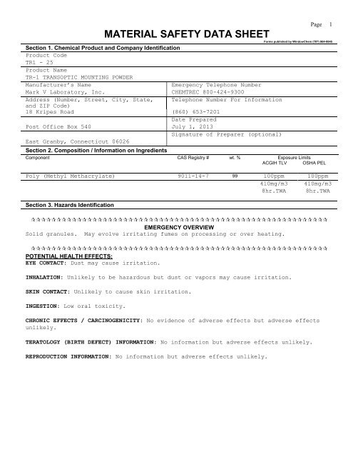 tr transoptic mounting powder - Mark V Laboratory