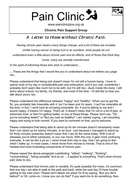 A Letter to those without Chronic Pain. - Pain Clinic Plus