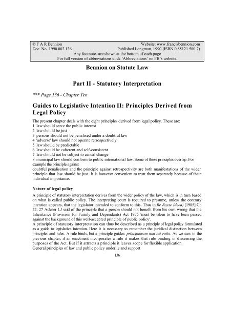 Pt II Ch 10 -Legislative intention II: principles ... - Francis Bennion