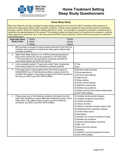 Questionnaire - Home Sleep Study - e-Referral