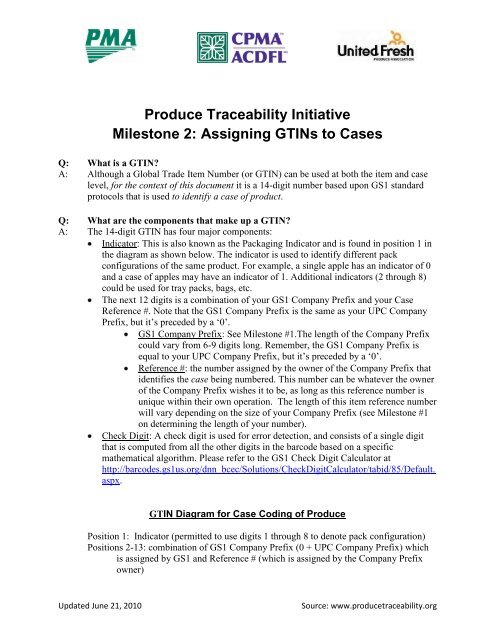 Assign GTIN Numbers - The Produce Traceability Initiative