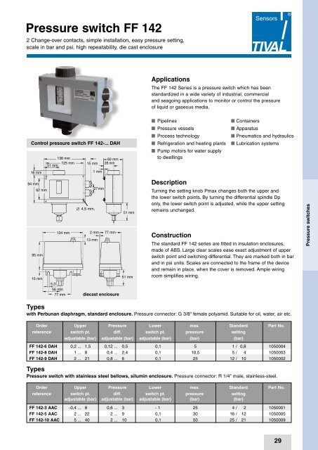 Pressure switch FF 142 - TIVAL Sensors GmbH