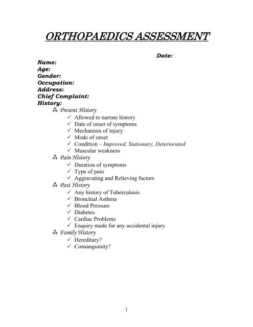ORTHOPAEDICS ASSESSMENT - Physioblasts.Org