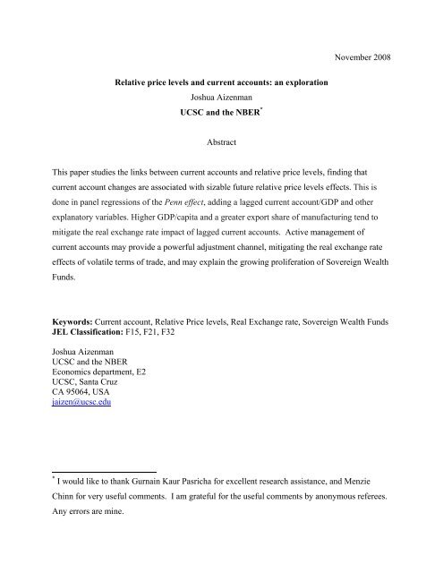 Relative Price Levels and Current Accounts: An ... - Economics