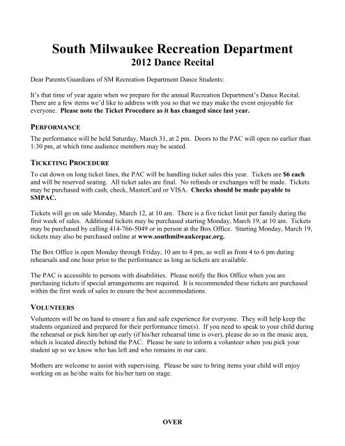 Dance Recital Letter To Parents - Sdsm.K12.wi.us