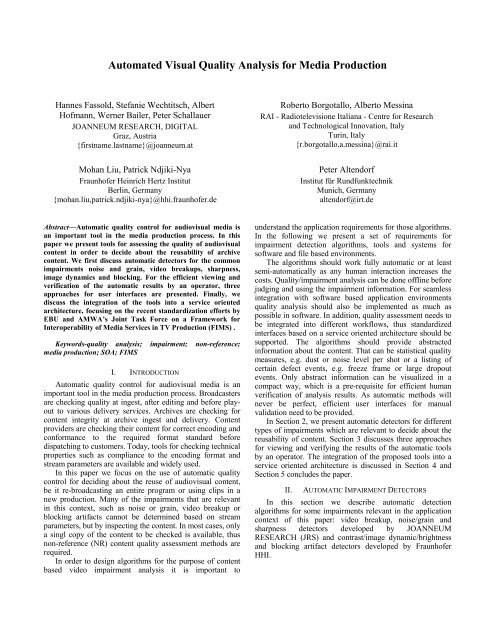Automated Visual Quality Analysis for Media Production - tosca-mp
