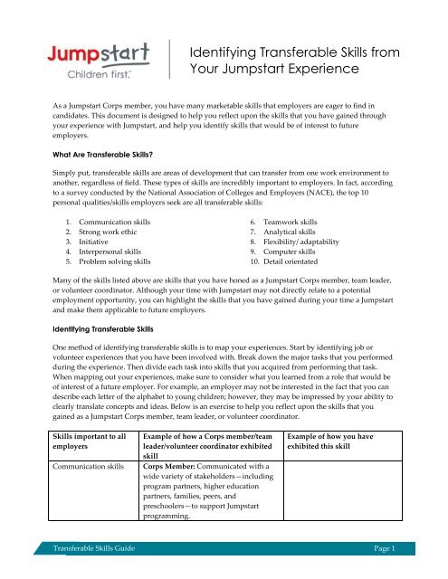 Identifying Transferable Skills from Your Jumpstart Experience