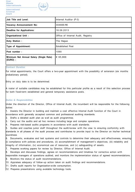 Job Title and Level: Internal Auditor (P-3) Vacancy Announcement ...