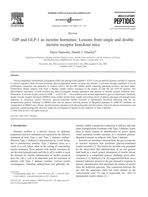 GIP and GLP-1 as incretin hormones: Lessons from ... - Glucagon.com