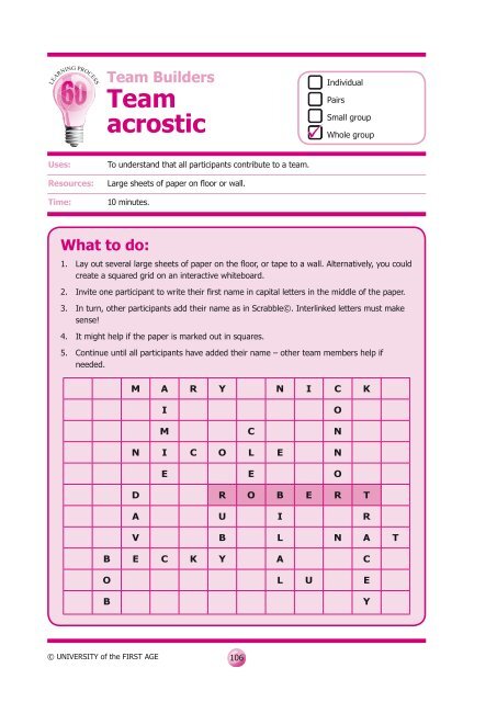 Team acrostic - University of the First Age