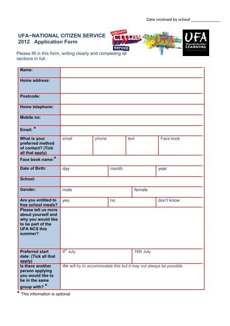 Young persons application form for NCS [PDF] - University of the ...