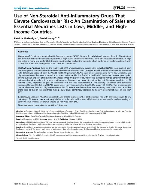 Use of Non-Steroidal Anti-Inflammatory Drugs That Elevate ...