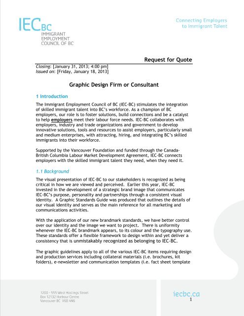 Request for Quote Graphic Design Firm or Consultant - Immigrant ...