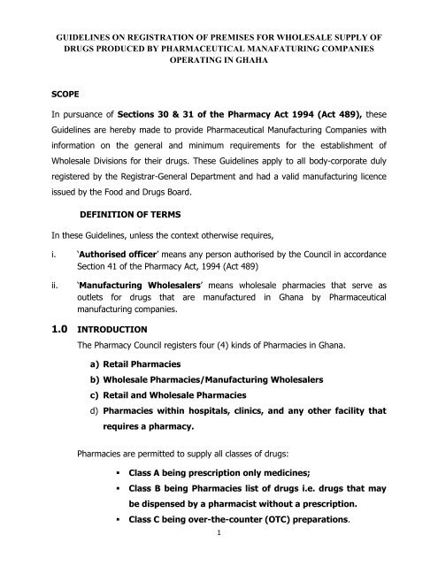 Guidelines on Registration of wholesale Outlets - Pharmacy Council ...