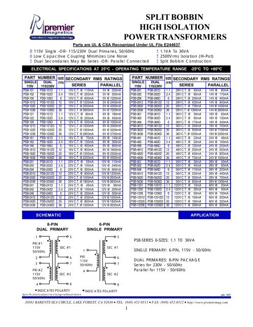 SPLIT BOBBIN HIGH ISOLATION POWER TRANSFORMERS