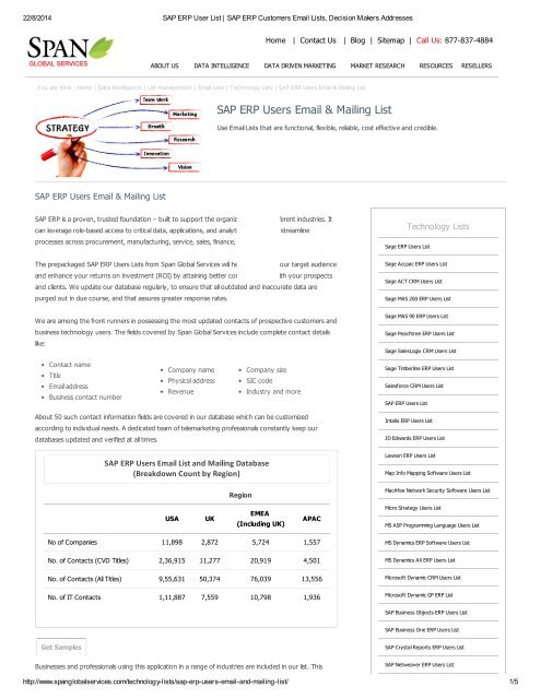 Tele Verified SAP ERP Customer Mailing Lists from Span Global Services