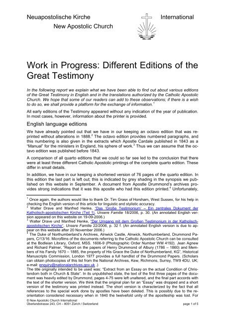 Work in Progress - New Apostolic Church International