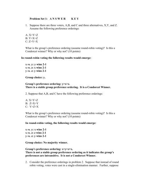 Answer Key for Problem Set 1 Answer Key for Problem Set 1