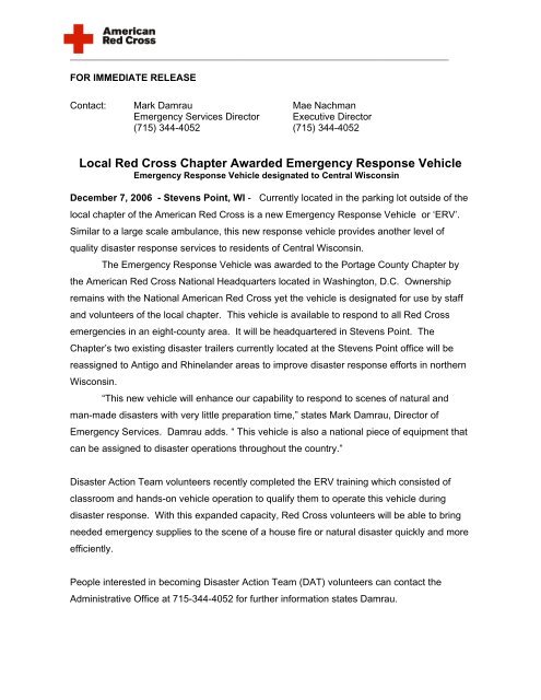 Download full press release (.pdf) - American Red Cross
