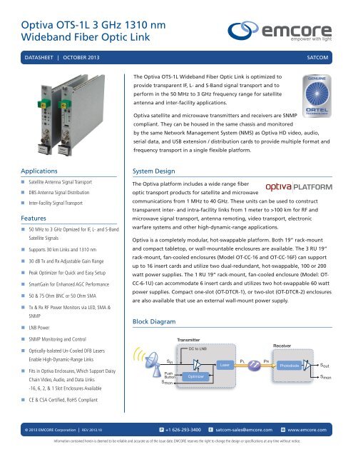 Optiva OTS-1L: 3 GHz Wideband Optical Link