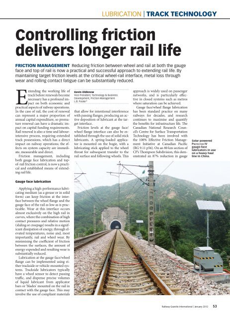 Controlling friction delivers longer rail life - Rail Friction Management