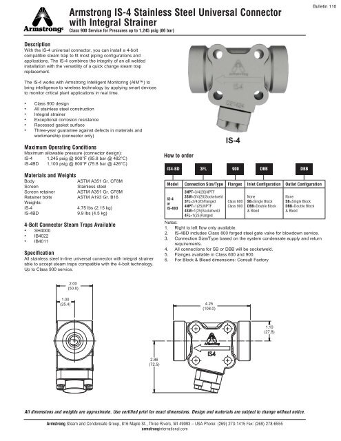 Armstrong IS-4 Stainless Steel Universal Connector with Integral ...