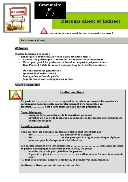 Discours direct et indirect