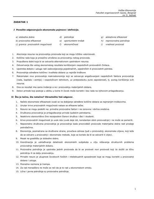 ZADATAK 1 - Ekonomija - Fakultet organizacionih nauka