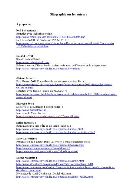 Sitographie sur les auteurs
