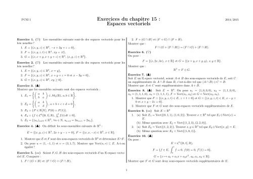 Exercices du chapitre 15 : Espaces vectoriels