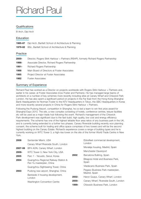 Richard Paul new CV_english.indd - Rogers Stirk Harbour + Partners