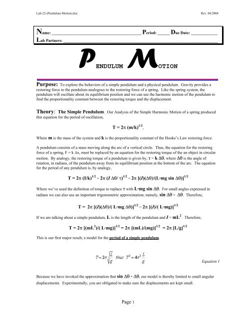 Physical Pendulum Equation How Torsional Pendulum Works? Difference