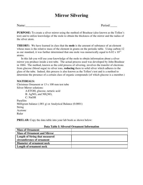 Lab VI - Mirror Silvering - the Faculty Home Page Server