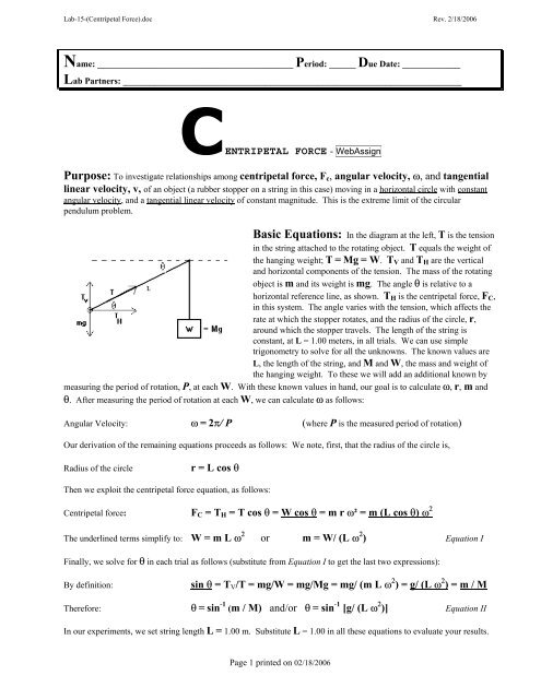 Centripetal Force Lab Diagram