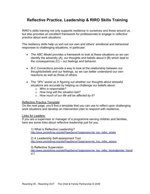 Reflective Practice, Leadership & RIRO Skills Training - Reaching IN ...