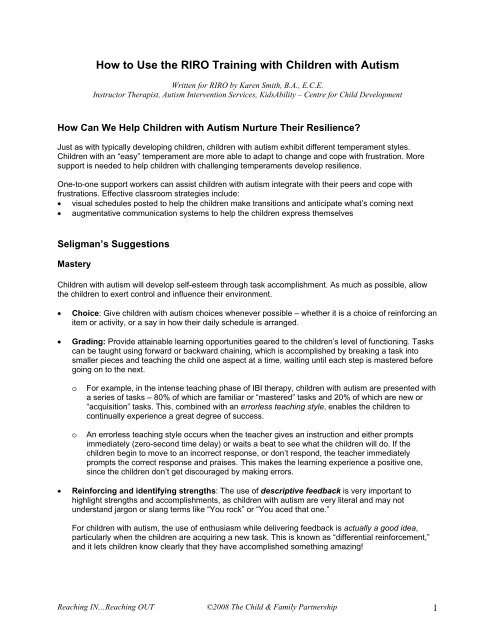 How to Use the RIRO Training with Children with Autism