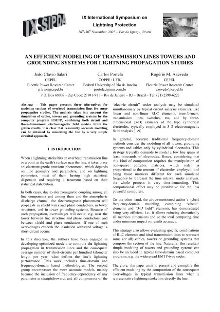 an efficient modeling of transmission lines towers and grounding ...