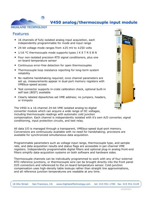 V450 analog/thermocouple input module Features - Highland ...