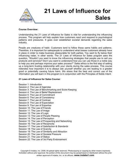 21 Laws of Influence for Sales - Indaba Global