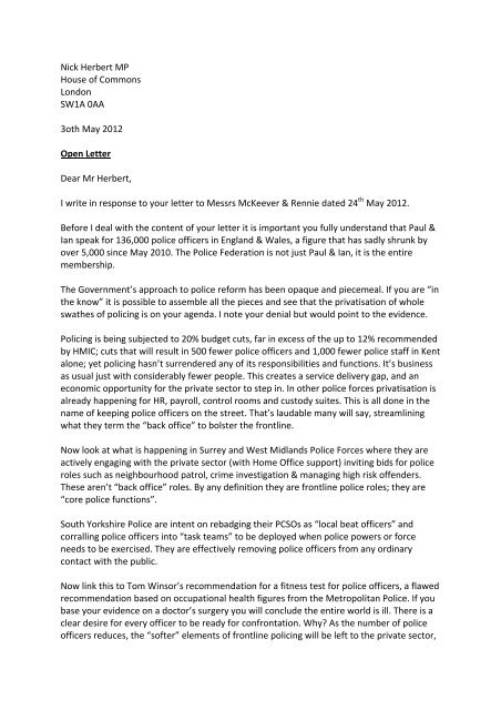 Letter to the Police Minister - Kent Police Federation