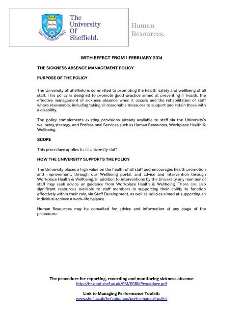 Sickness Absence Management Policy - University of Sheffield