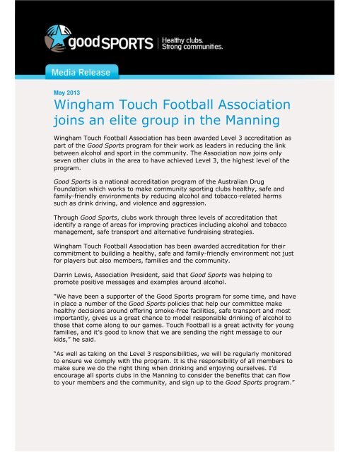 Wingham Touch Football Association joins an elite ... - Good Sports