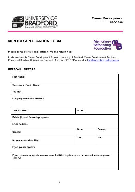 mentor application form - Career Development Services - University ...