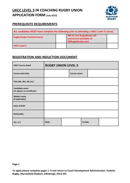 application form - Scottish Rugby Union