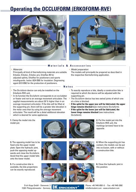 Operating the OCCLUFORM (ERKOFORM-RVE) - Erkodent
