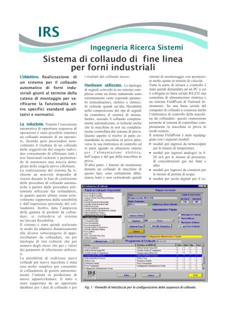 Sistema di collaudo di fine linea per forni industriali - IRS ...