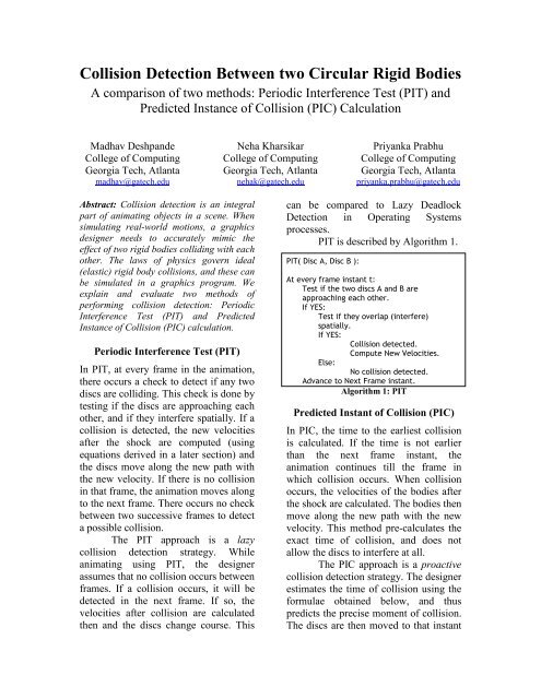 Collision Detection Between two Circular Rigid Bodies Collision Detection Between two Circular Rigid Bodies
